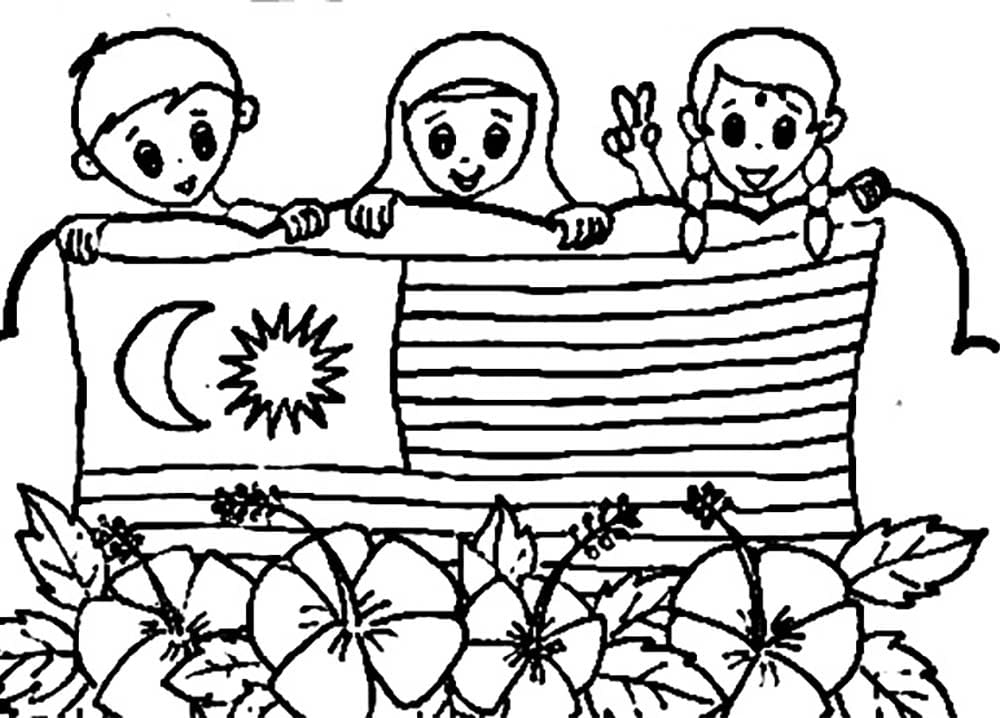 Bendera Malaysia dengan anak-anak